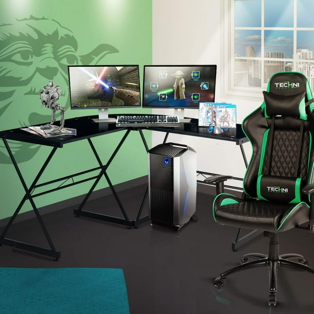 Techni Sport Rigel Gaming Desk - Black Metal Frame & Black Tempered ...