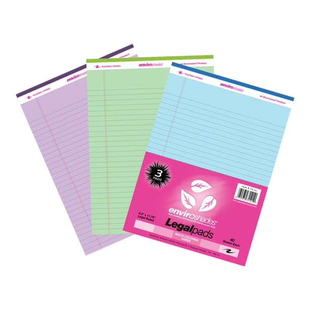 Roaring Spring Enviroshades Recycled Colored Legal Pads, 3 Pack, 8.5" x ...