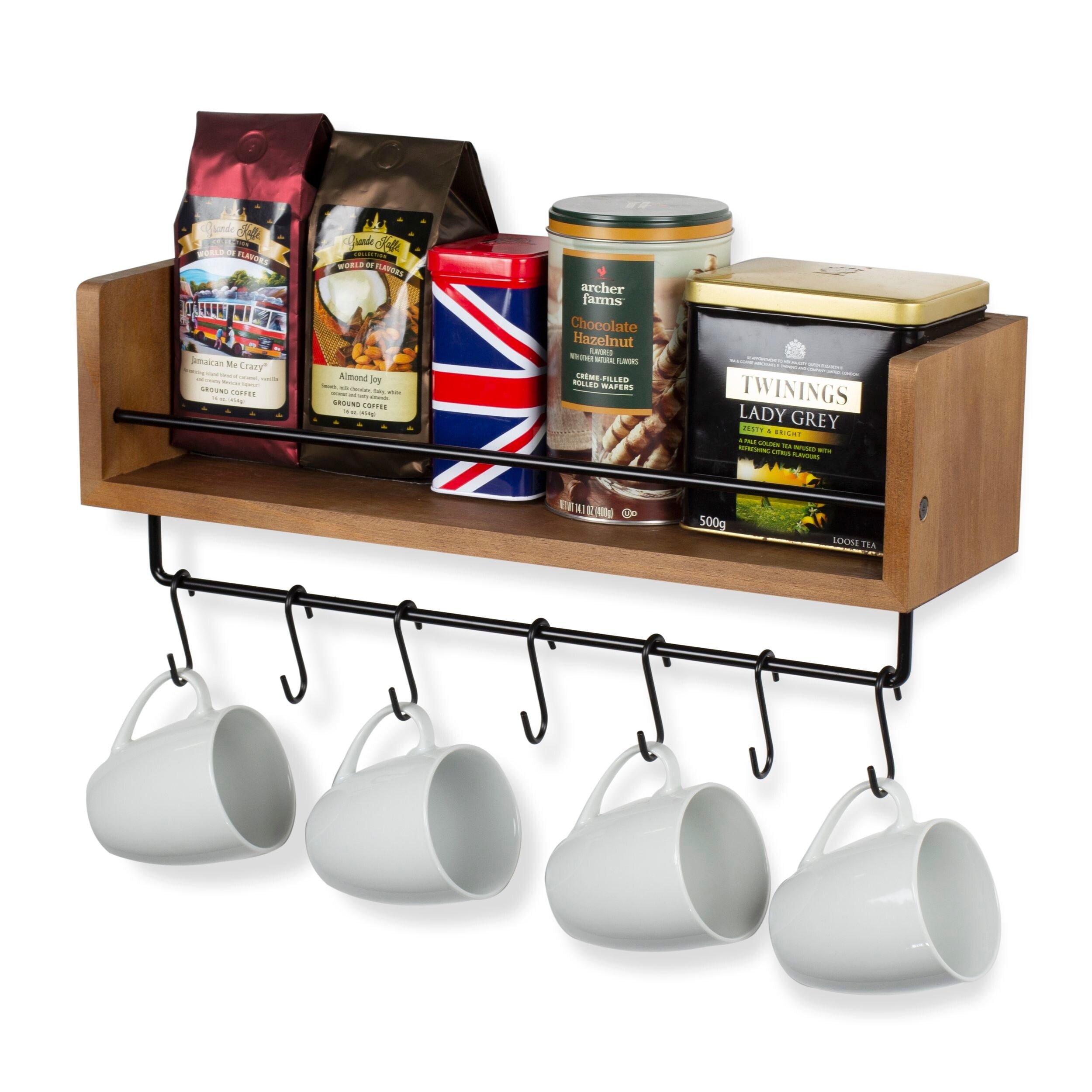 Rustic State William Wall Shelf With Rail ad Hooks Walnut - Pack of 1 ...