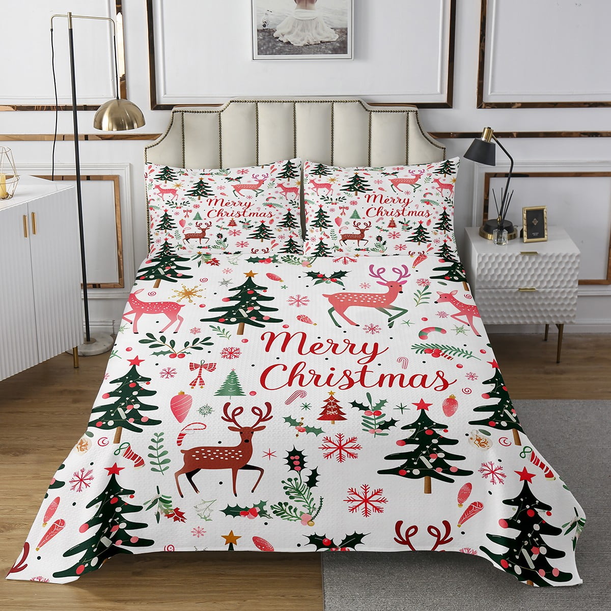Click here for Yst Christmas Deer Quilt Set Twin Pine Tree Snowfl... prices