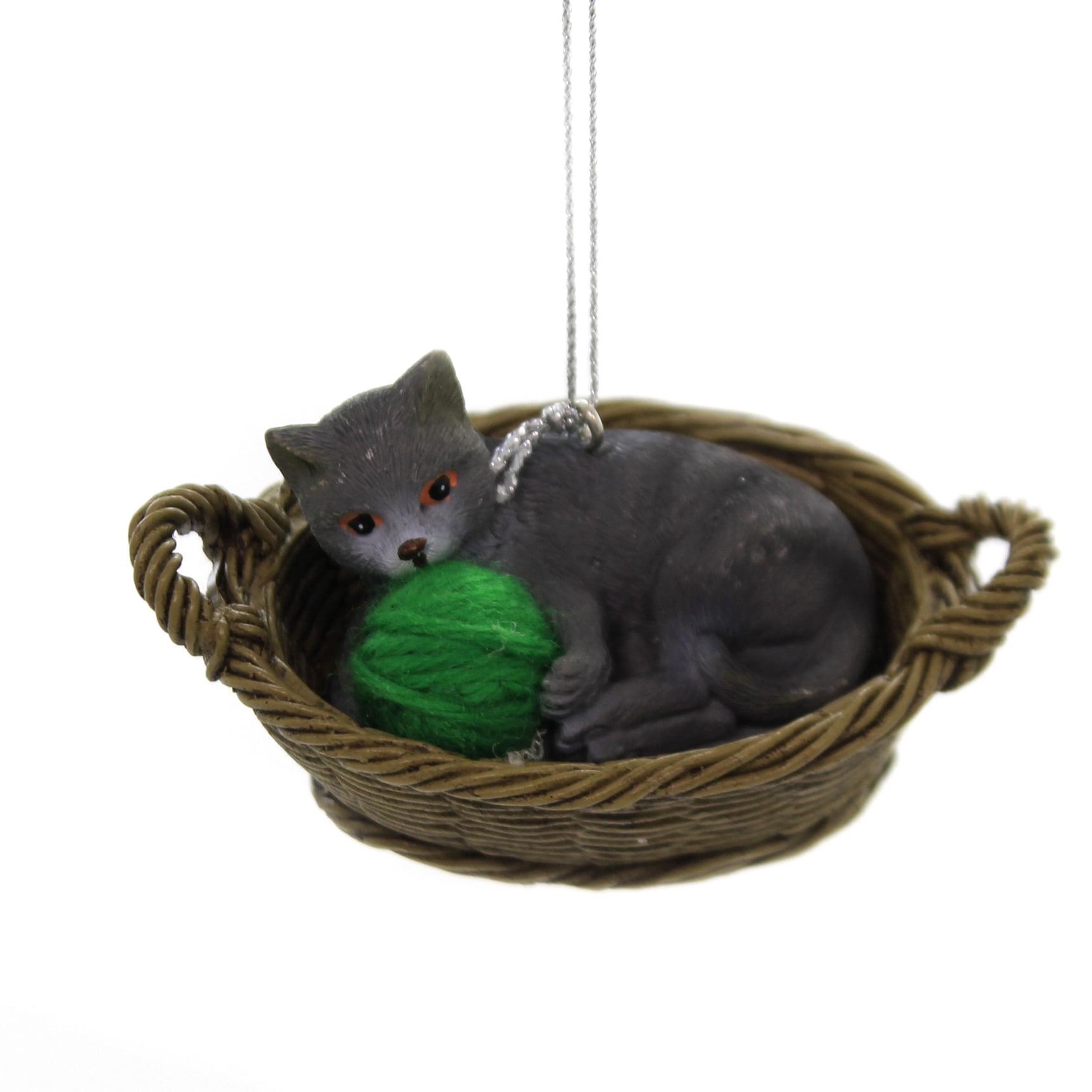 Holiday Ornaments CAT BASKET Polyresin Yarn Kitten Feline 121229 Green ...