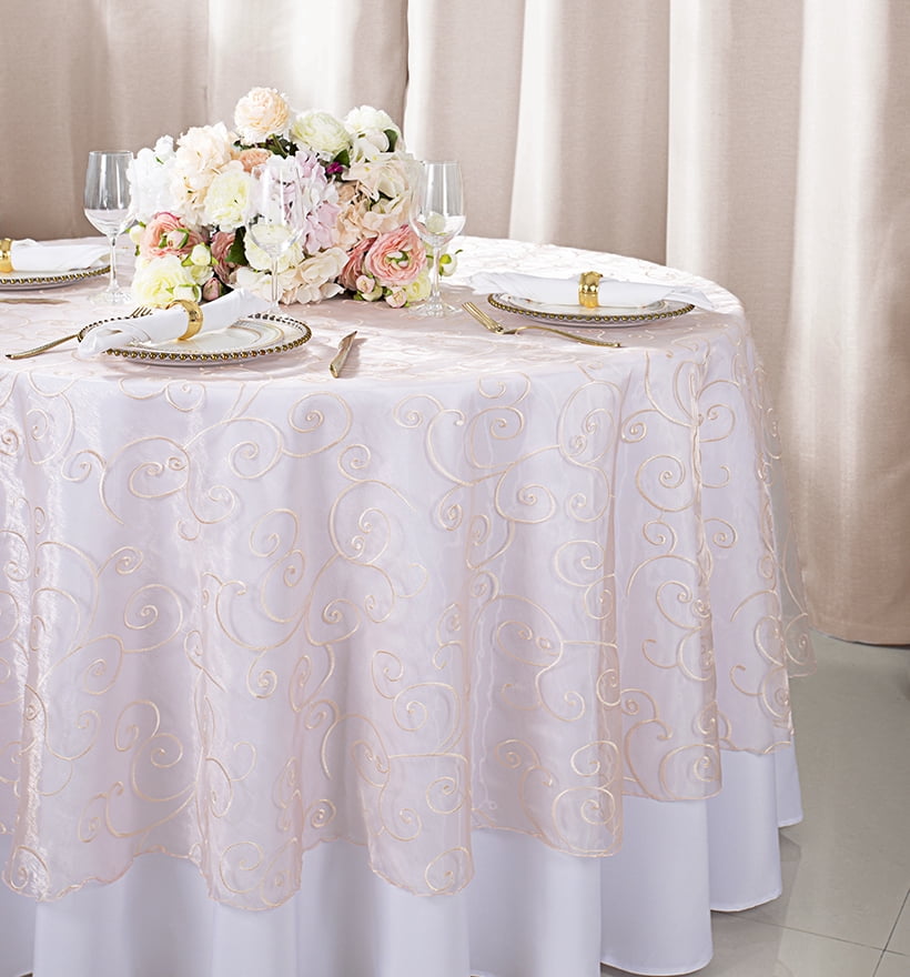 Wedding Linens Inc. 108" Round Seamless Embroidered Organza Table ...