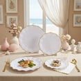 White and Gold Scalloped Disposable Dinnerware Set for 50 Guests — 100 ...