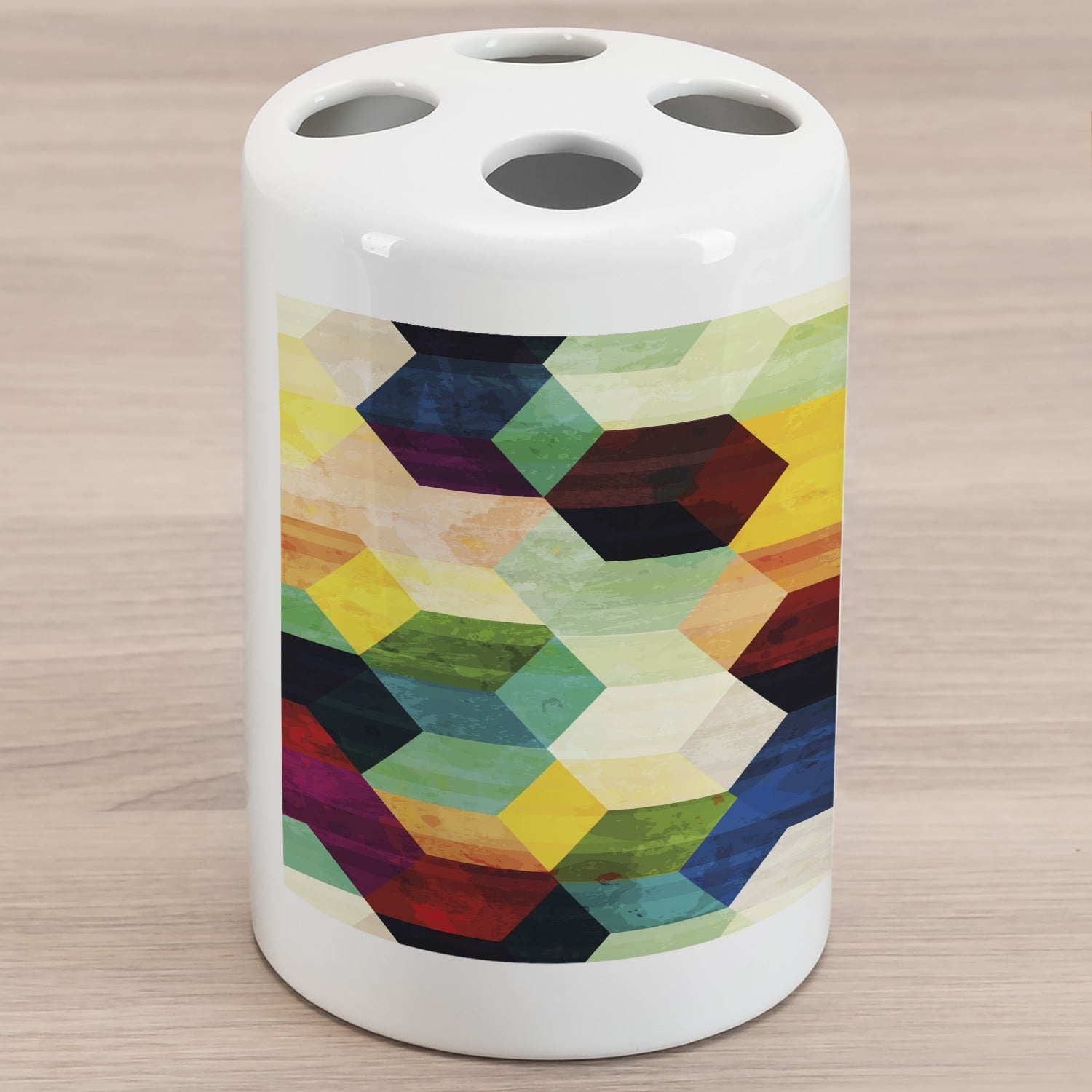 Vintage Ceramic Toothbrush Holder, Rhombus Pattern Grunge Effect ...