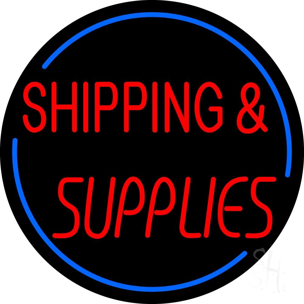 Red Shipping Supplies With Circle LED Neon Sign 26 x 26 - inches, Black ...