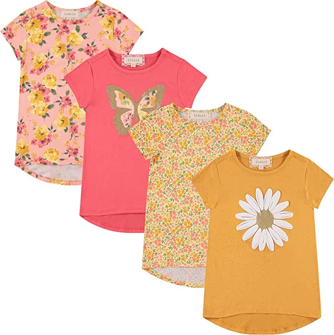 BTween Girls 4-Piece Summer Tops | Fashionable Short Sleeve T-Shirt ...