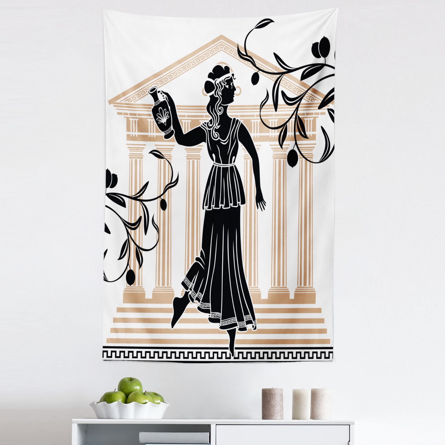 Retro Tapestry, Greek Woman with Amphora Building and Olive Branches ...