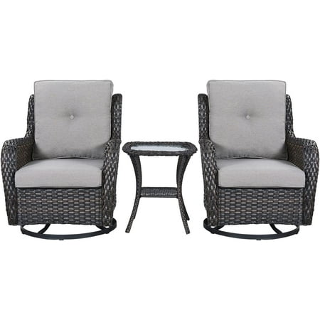 Wicker Rocking Chair Swivel Chairs - 3 Piece Rocker Patio Furniture Set ...