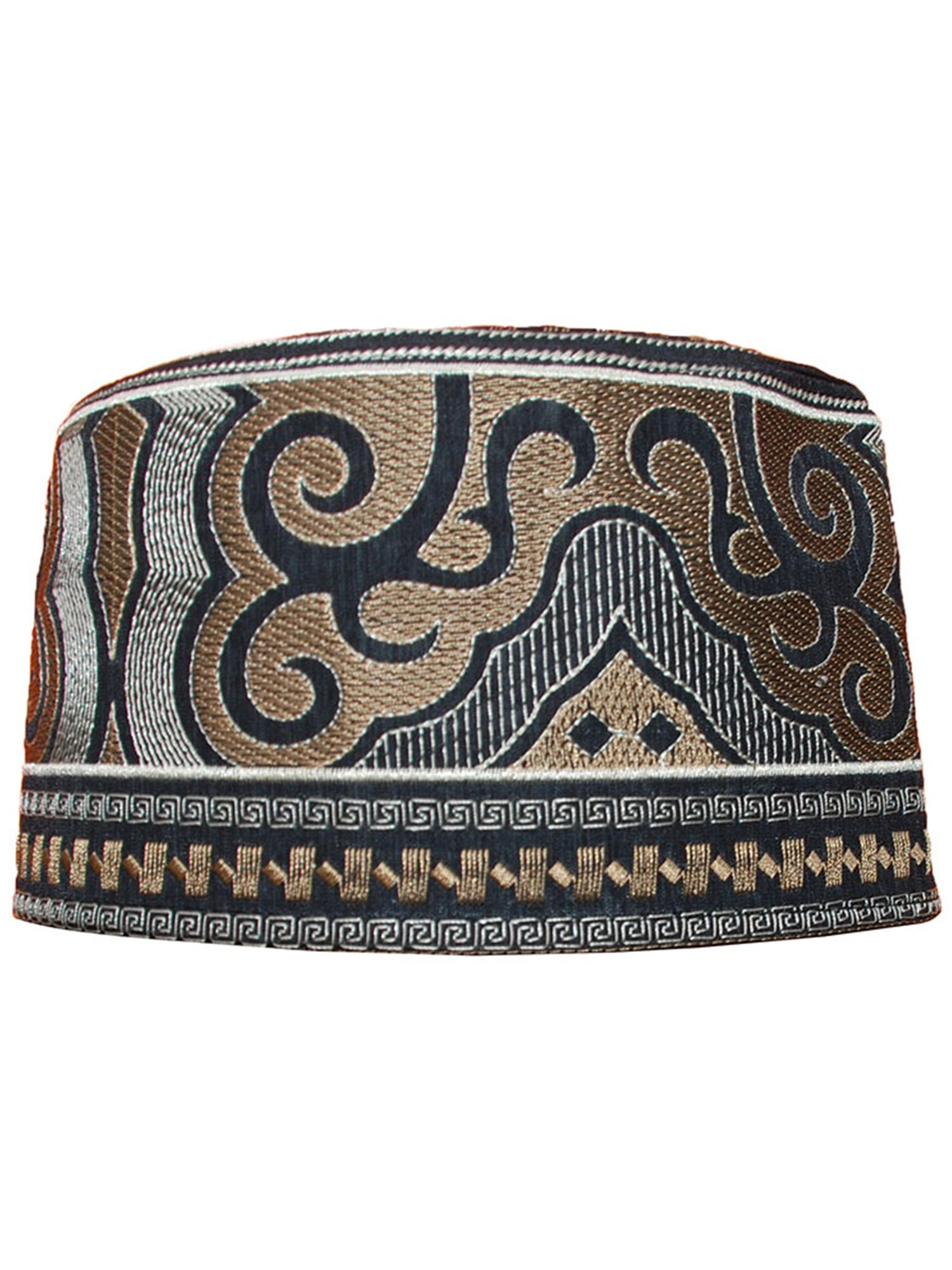 TheKufi® Omani Style Muslim Kufi Hat Black with Silver Brown Cloud ...