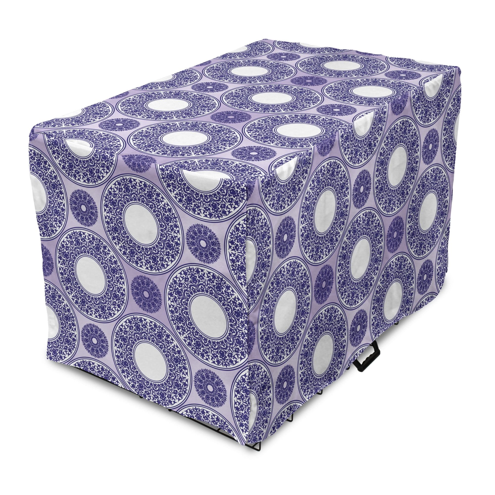 Oriental Dog Crate Cover, Monochrome Layout of Floral Round ...