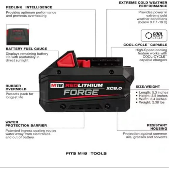 Milwaukee M18 REDLITHIUM FORGE HD12.0 Battery Pack, 18V High Output ...