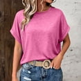Womens Oversized T Shirts Crewneck Roll Cuff Short Sleeve Tops Loose ...