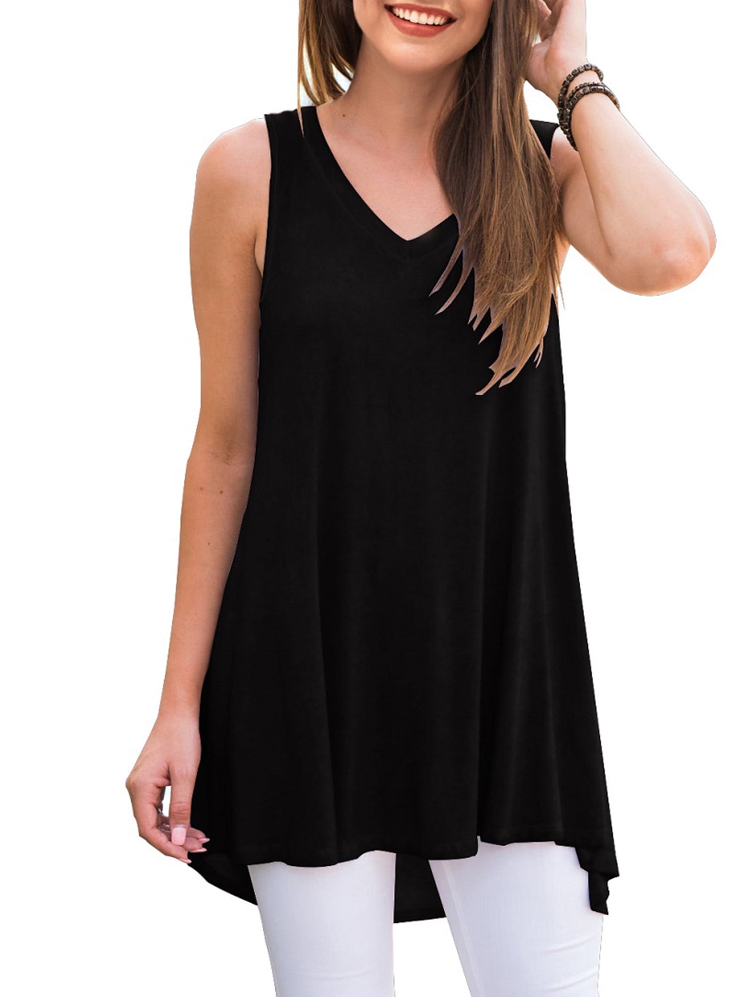 Anygrew Womens Summer Casual T Shirt V Neck Sleeveless Tunic Tops For