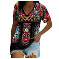 WXLWZYWL Tunic Top for Women Plus Size Clearance Embroidered Floral Print Boho Mexican Peasant ...