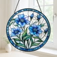 Botanical Blue Flower Stained Glass Window Hanging, Timeless Floral ...