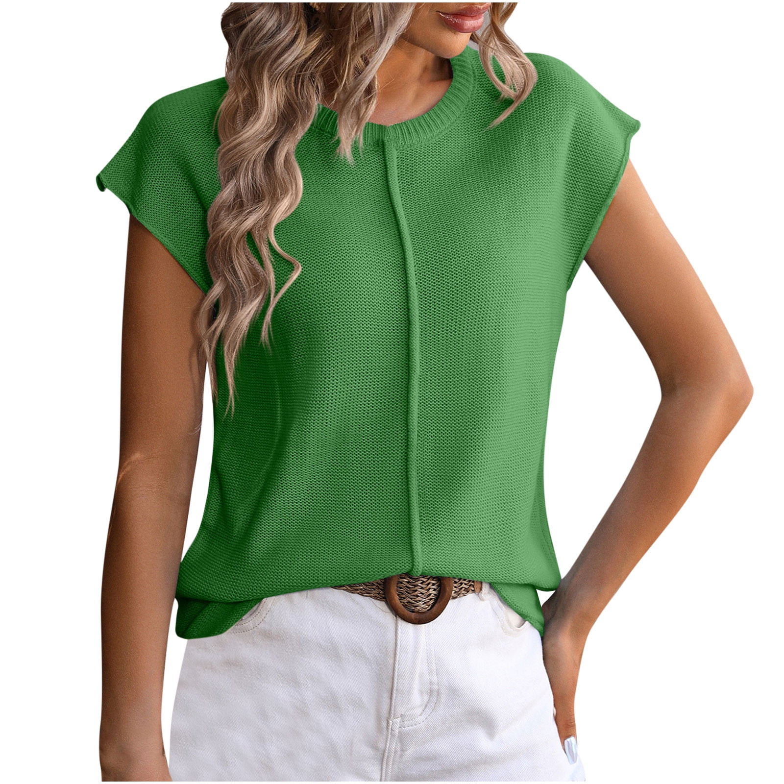 Click here for Yuyuzo Womens Cap Sleeve Shirts Crewneck Knit Tops... prices