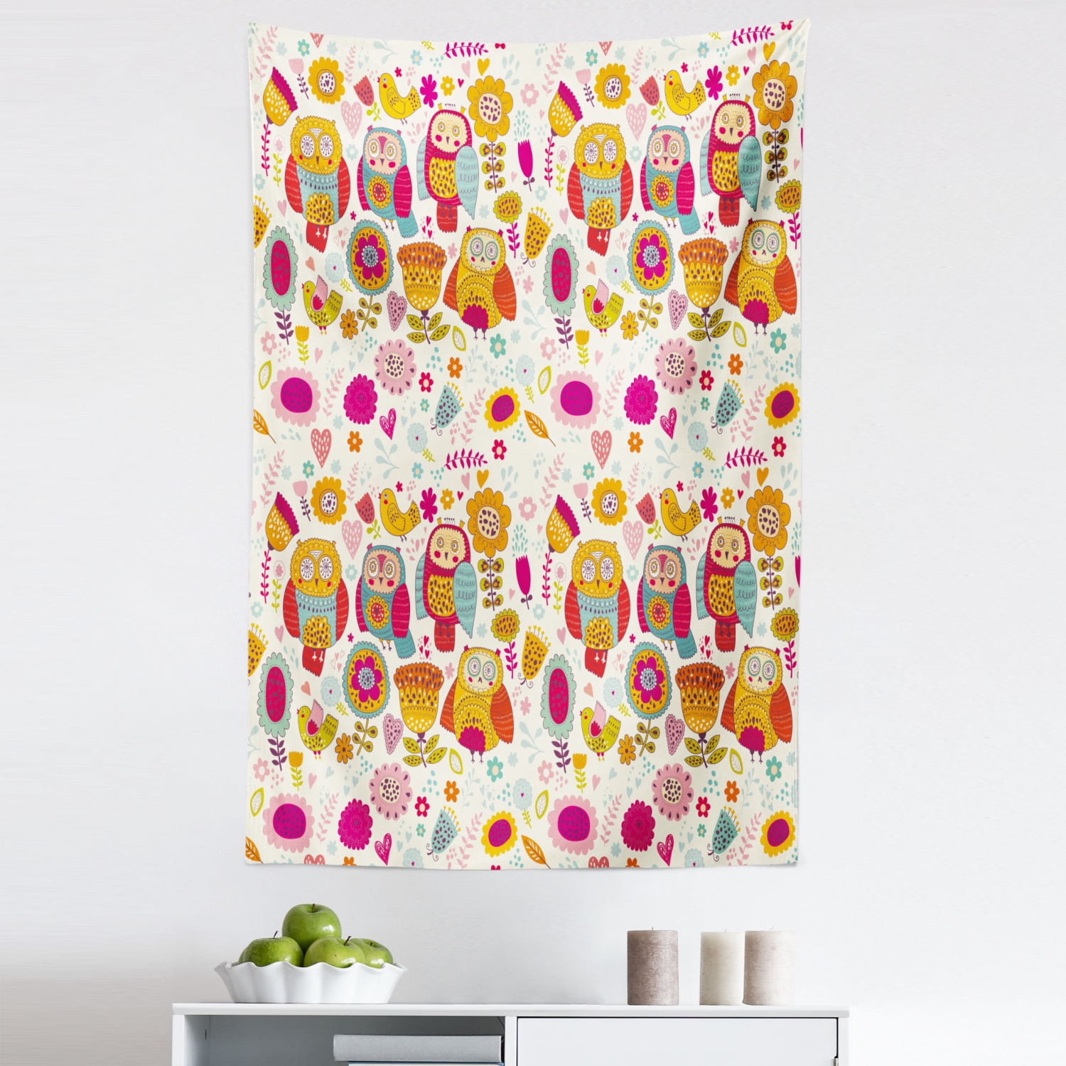 Owl Tapestry, Sixties Inspired Color Scheme Psychedelic Abstract Birds ...