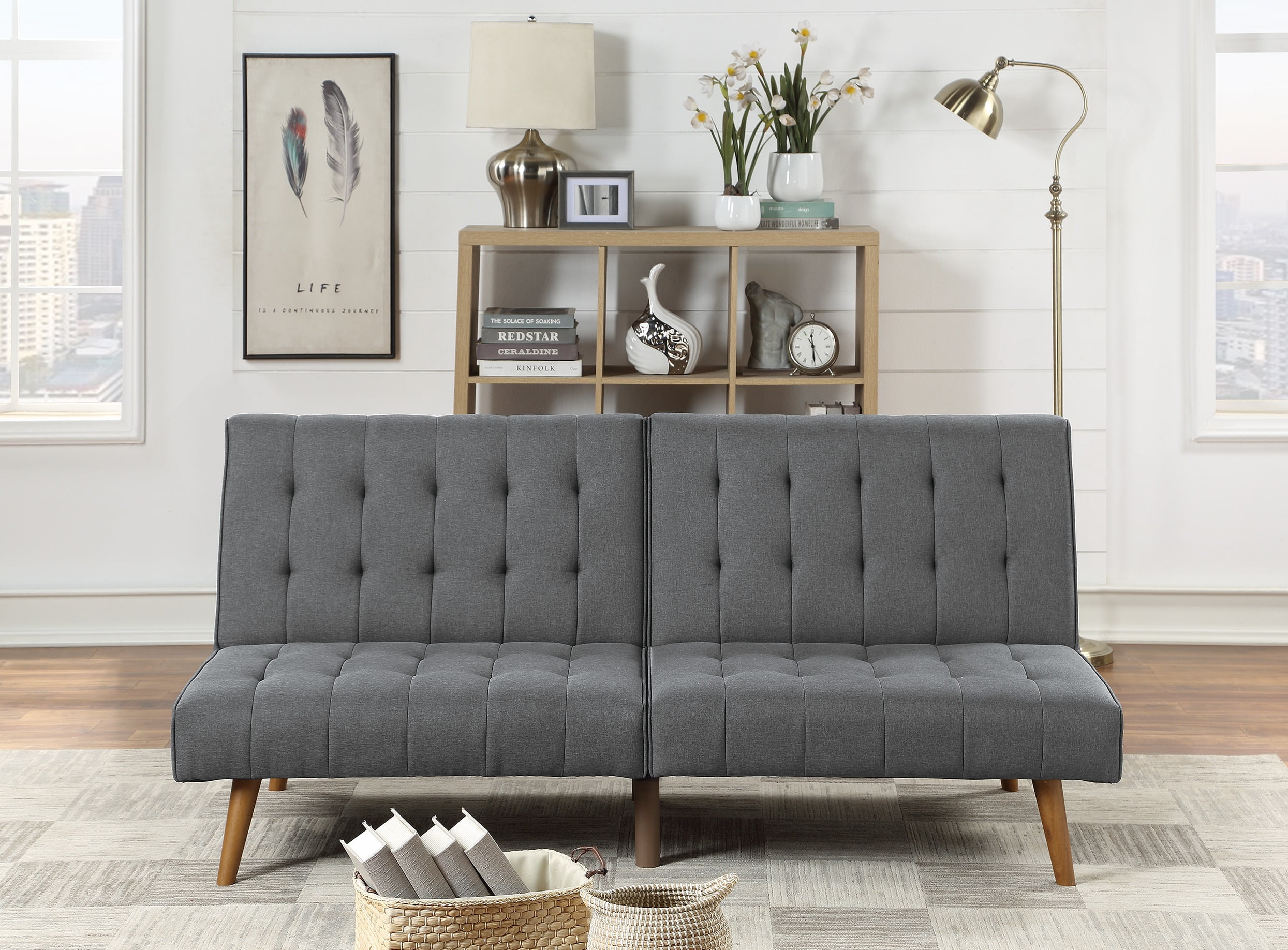 CoSoTower Blue Grey Modern Convertible Sofa 1Pc Set Couch Polyfiber ...