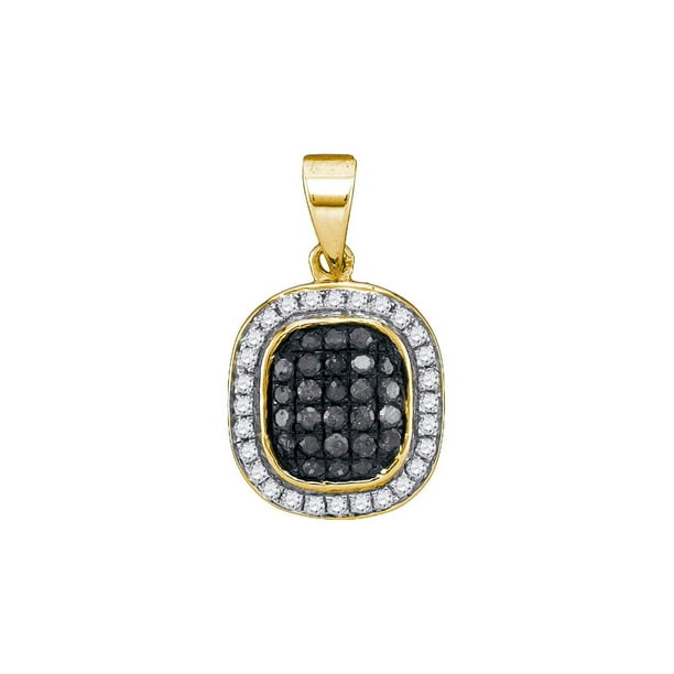 10kt Yellow Gold Womens Round Black Color Enhanced Diamond Square ...