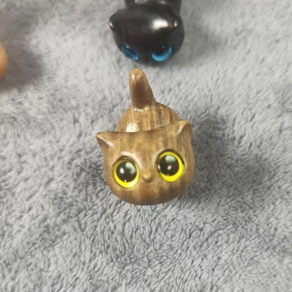 Jlong Small Cute Cat Wooden Sculptures Statue Handmade Accents Craft ...