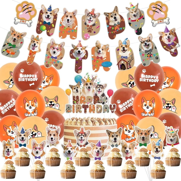 Kawaii Corgi Theme Birthday Party Supplies Including Banner Balloons ...
