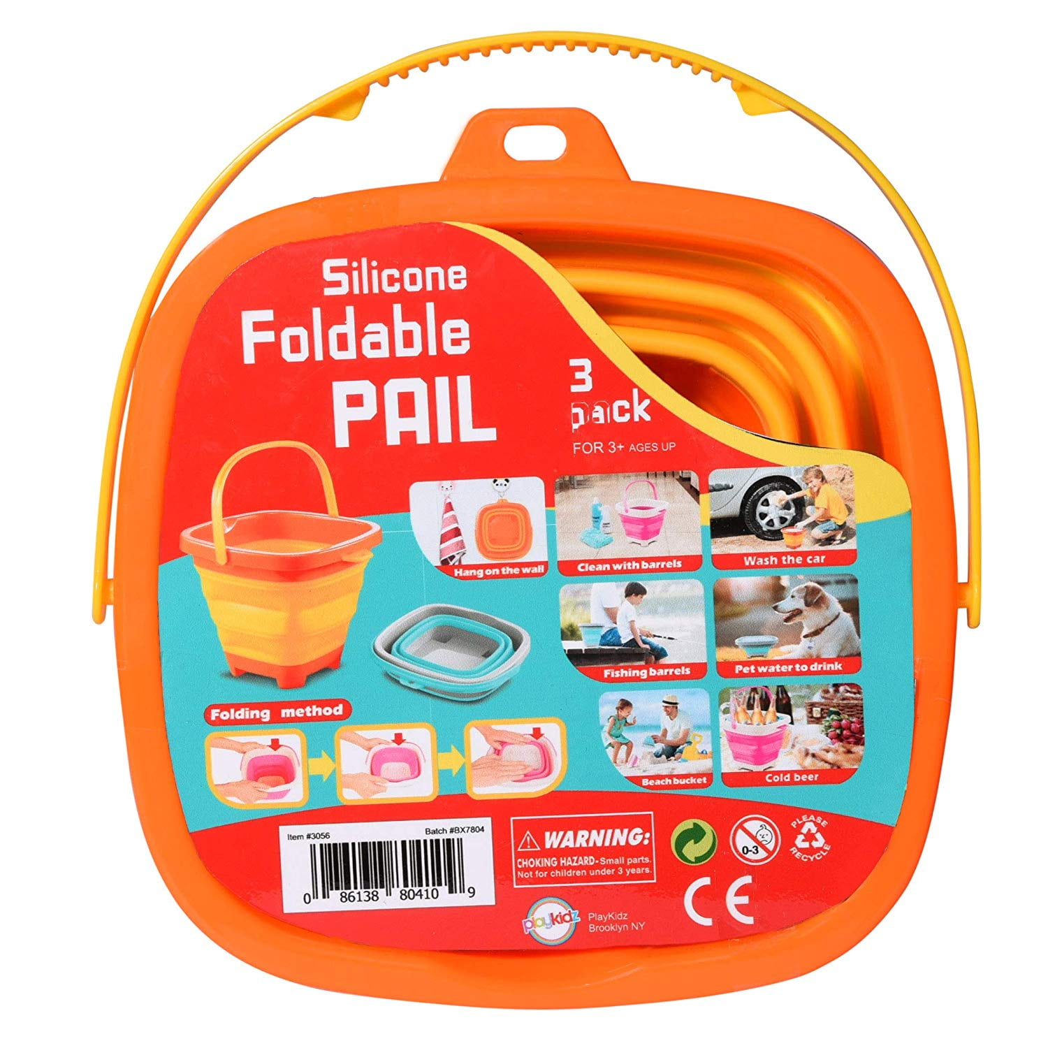 PlayKidz Collapsible Buckets, Set of 3 Compact 2-Liter Silicone Folding ...