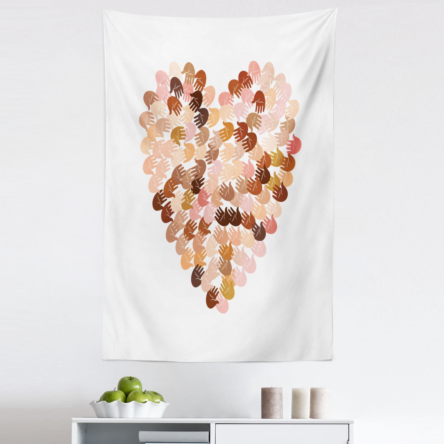 Hearts Tapestry, Heart Shape Image Filled with Colorful Hand Prints ...