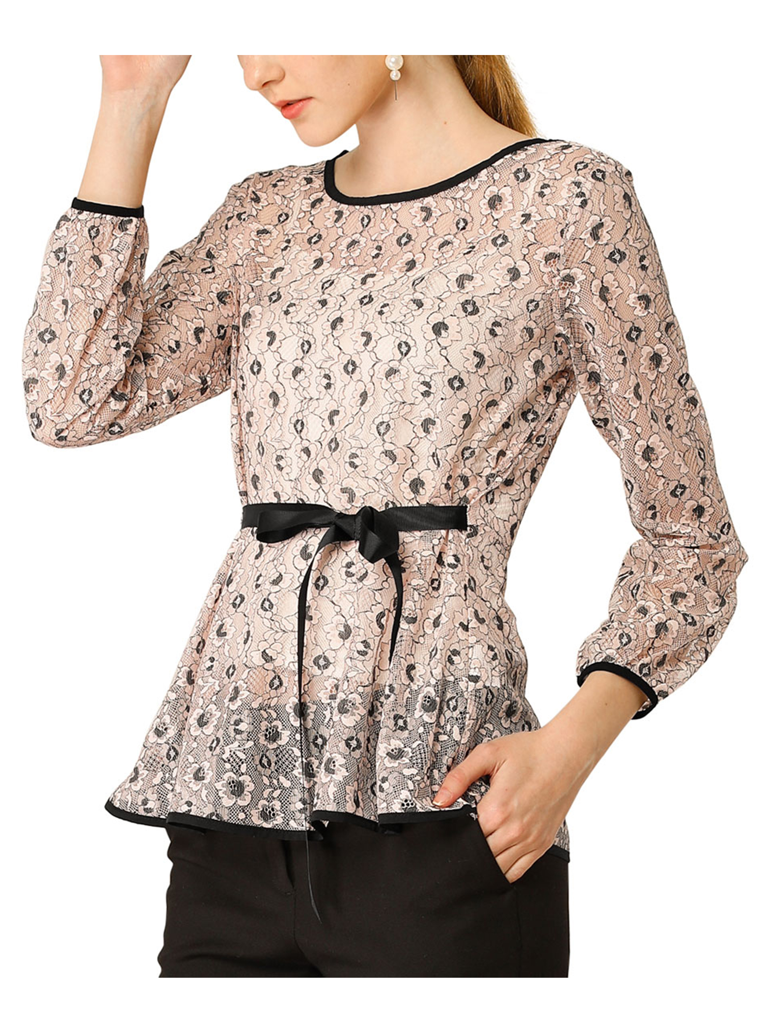 Allegra K Women's Elegant Long Sleeve Tank Top Lace Peplum Blouses ...
