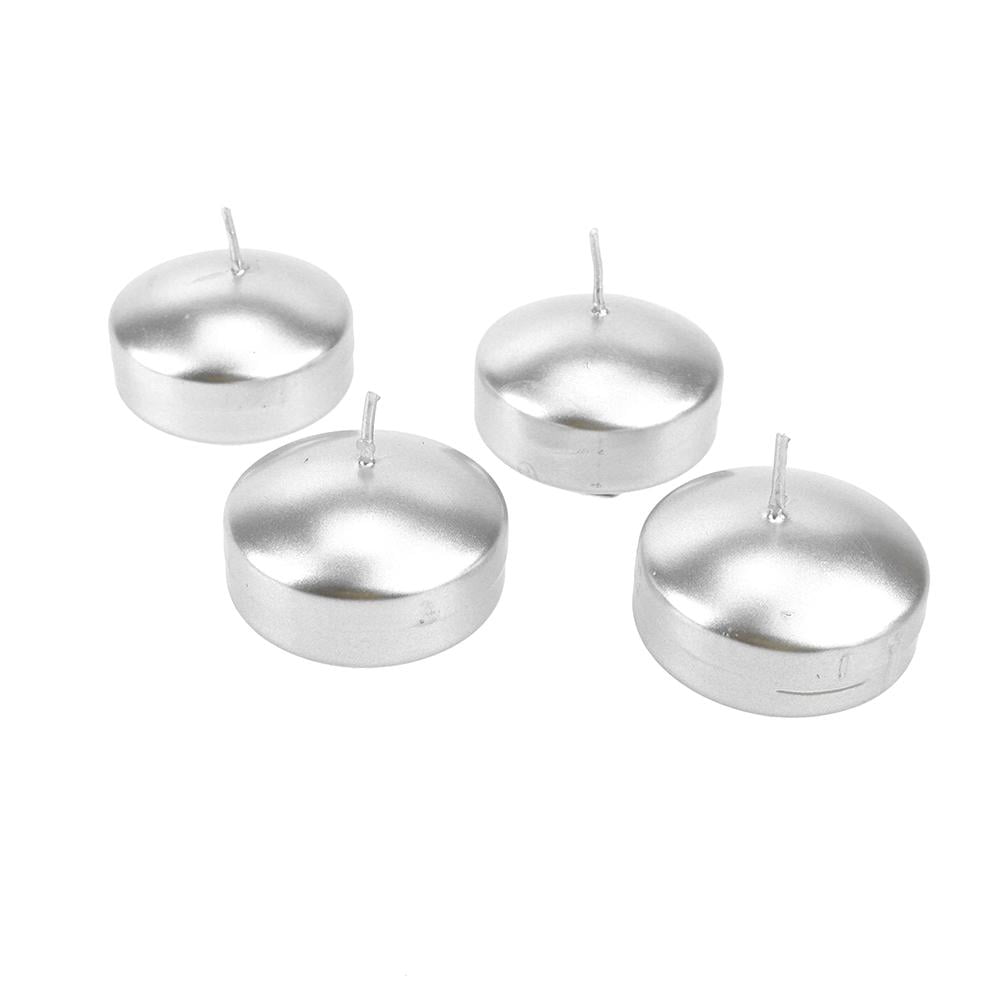 Metallic Floating Disc Unscented Candles, 3-Inch, 4-Count, Silver ...