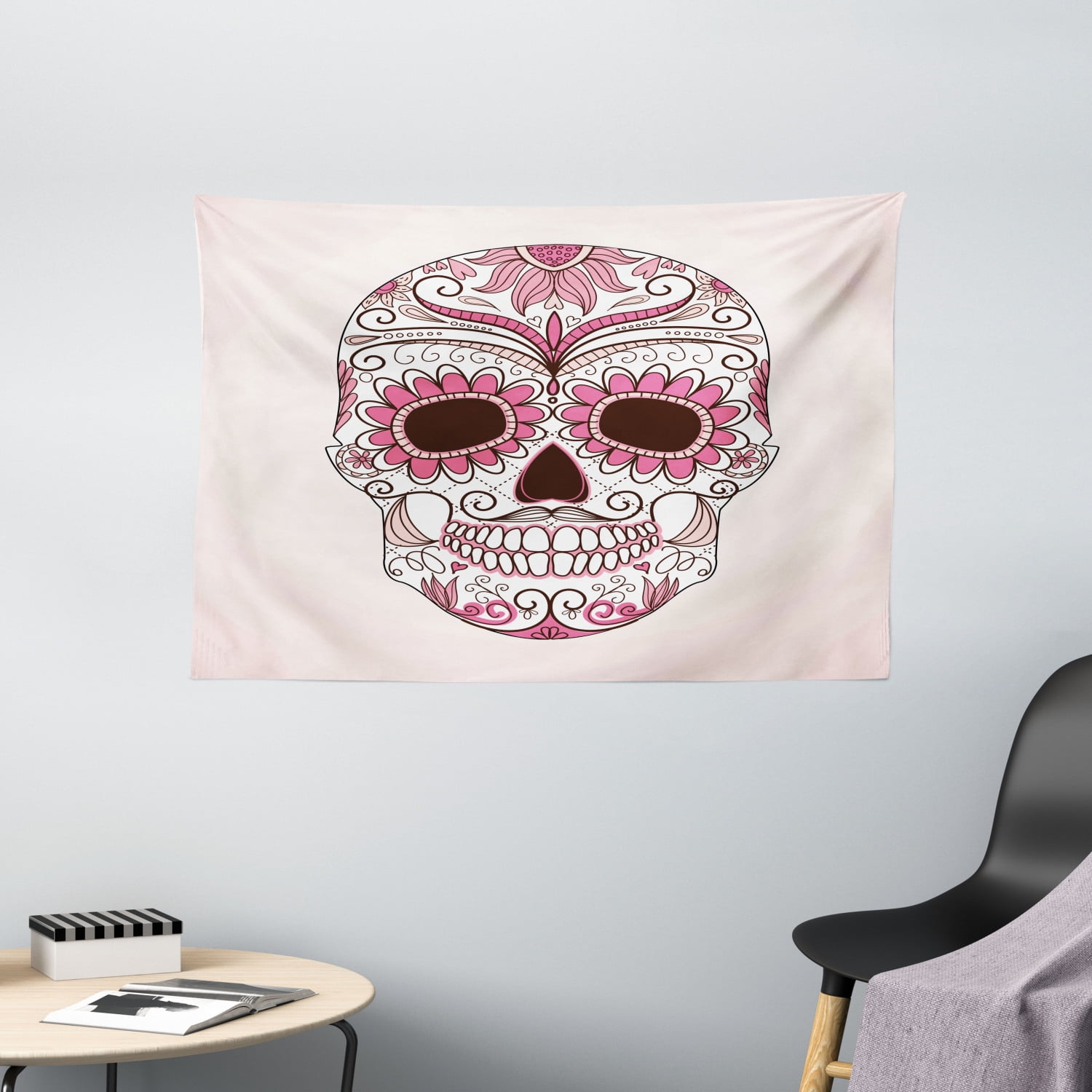 Sugar Skull Decor Tapestry, Mexican Ornaments Calavera Catrina Inspired ...