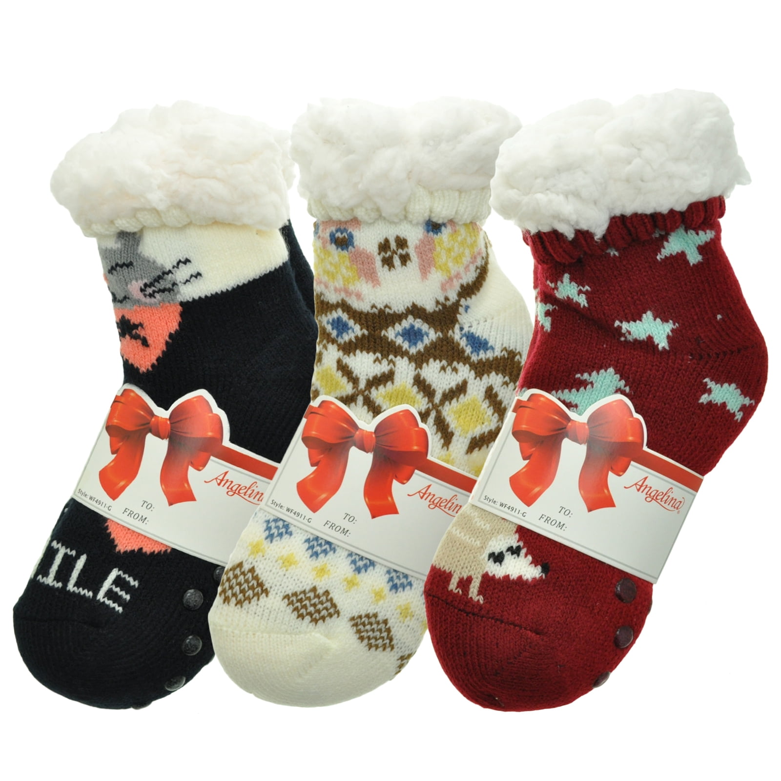 Angelina Kids Winter-Weight Sherpa-Lined Knitted Thermal Crew Socks (3 ...
