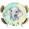 Cartoon Animal Print Elephants Round Fitted Tablecloth with Elastic ...