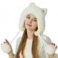 AJGRHE Women Fashion Thick Knit Hat With Cute Cat Ears Three Hair Wool ...