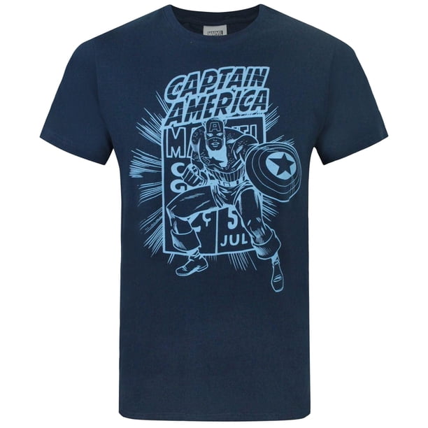 Capitán América - Camiseta oficial diseño cómic para hombre (Azul ...