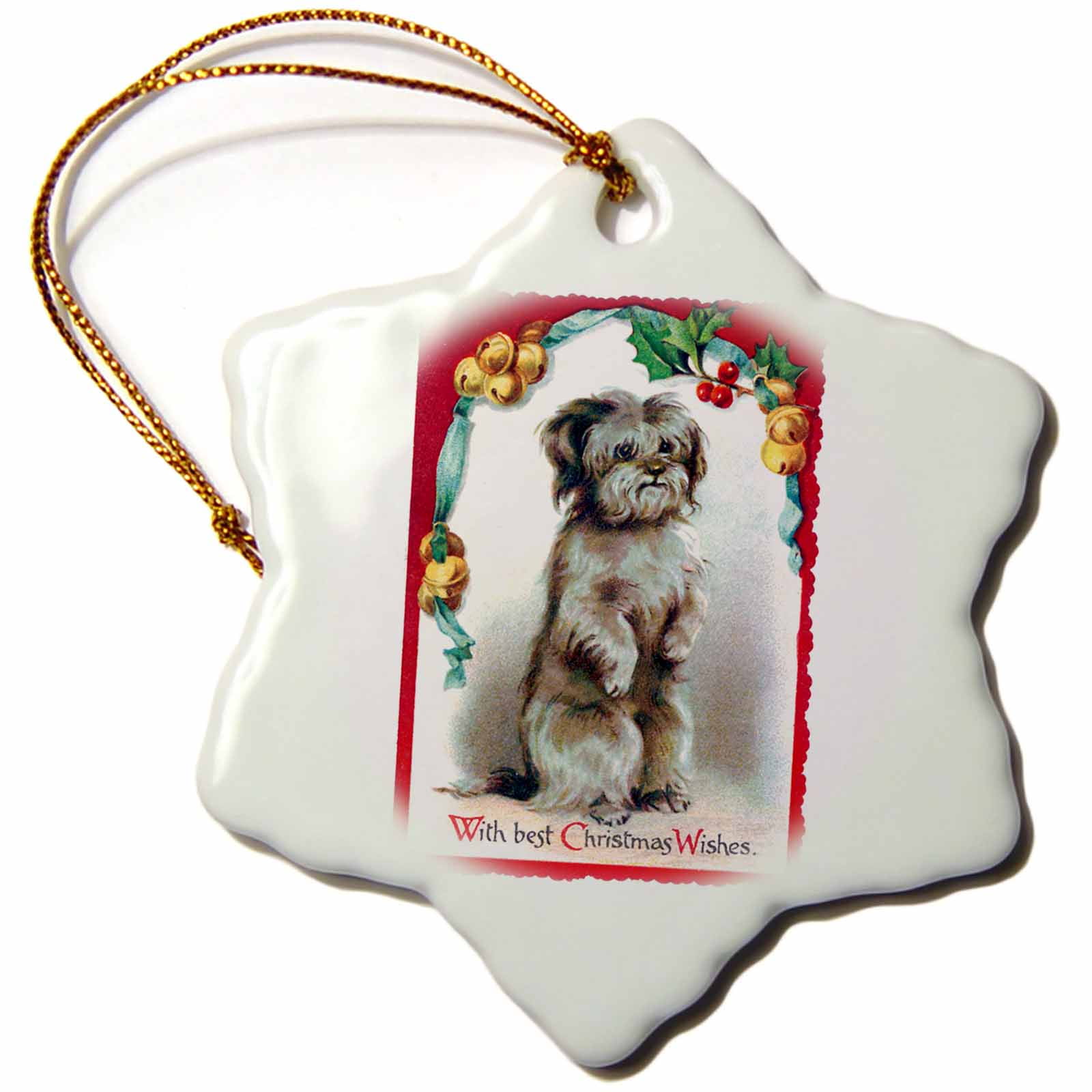 Vintage Christmas Card with Cute Little Begging Dog with Jingle Bells ...
