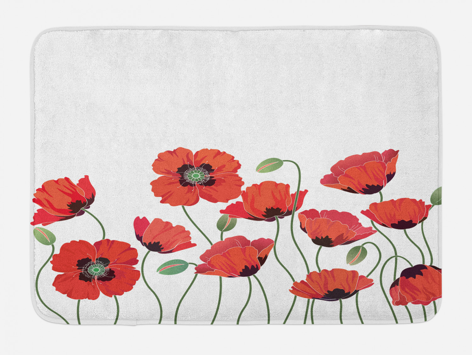 Floral Bath Mat, Poppy Flowers in Garden Fresh Plant Idyllic Nature ...