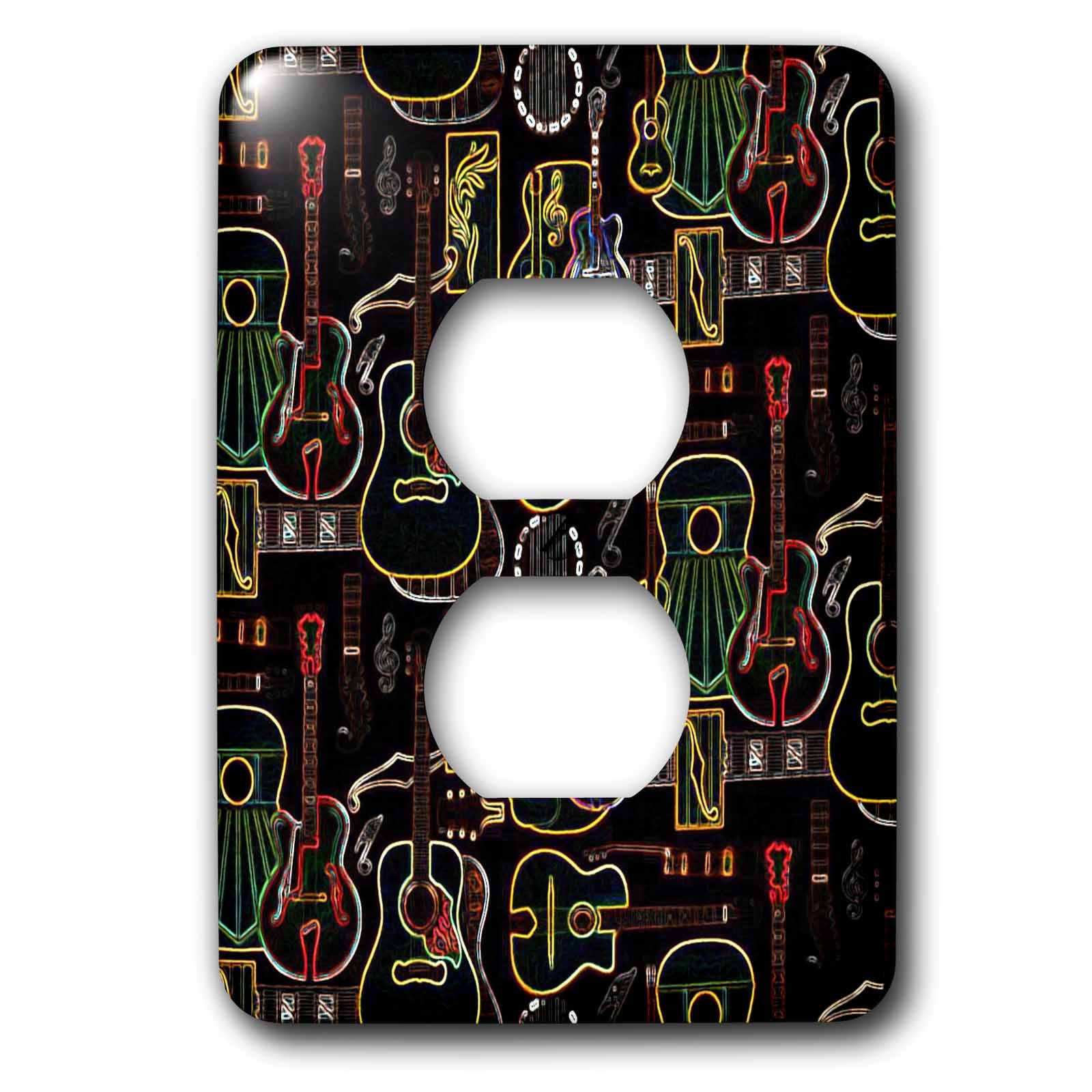 3dRose Neon Colors Lets Hear It For Guitars - 2 Plug Outlet Cover (lsp ...