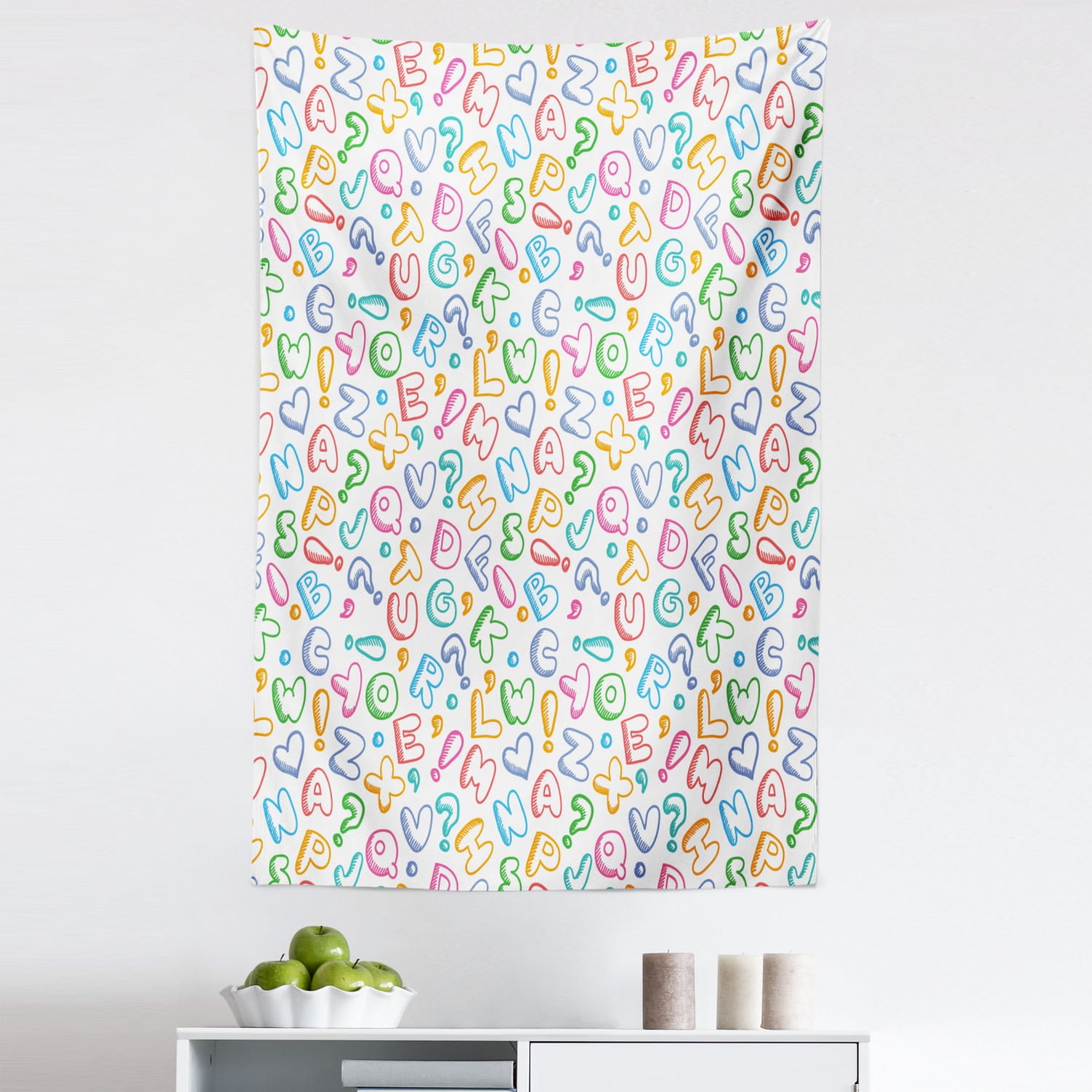 Alphabet Tapestry, Letters in Fun Colors Scribble Style ABC Hearts ...