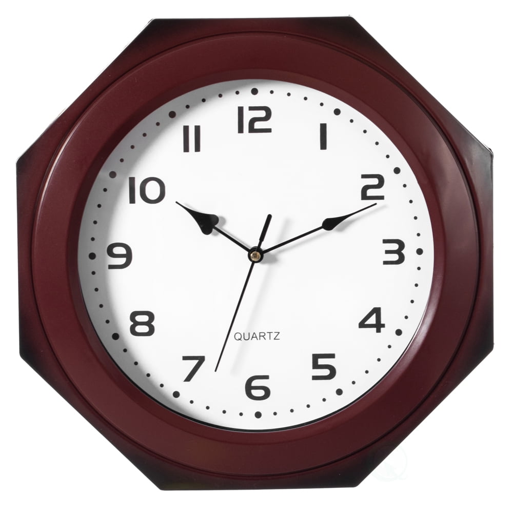 Brown Modern Decorative Octagon Shaped Wood- Looking Plastic Wall Clock ...
