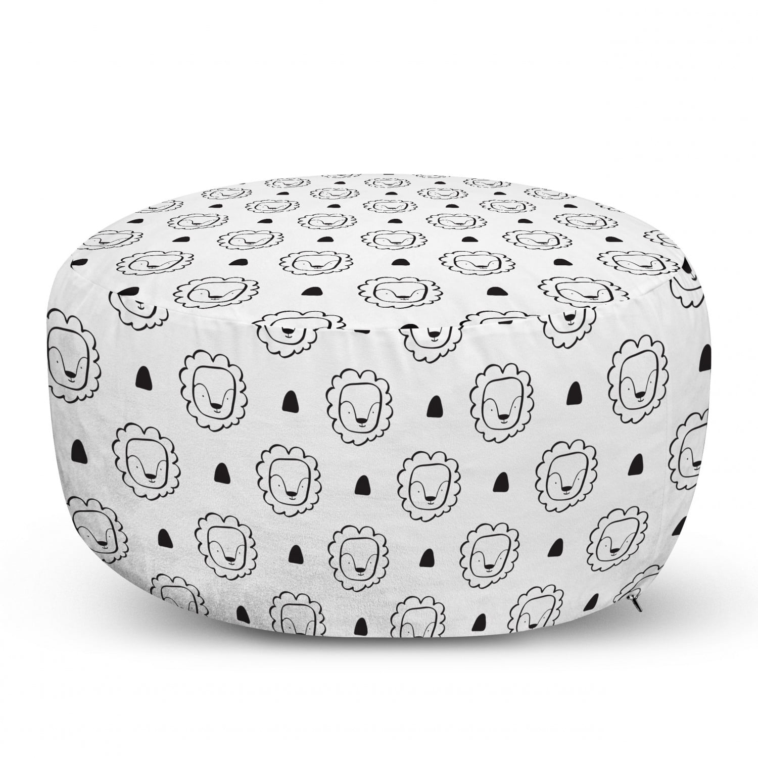 Cartoon Pouf Cover with Zipper, Repeating Lion Portrait Drawings on a ...