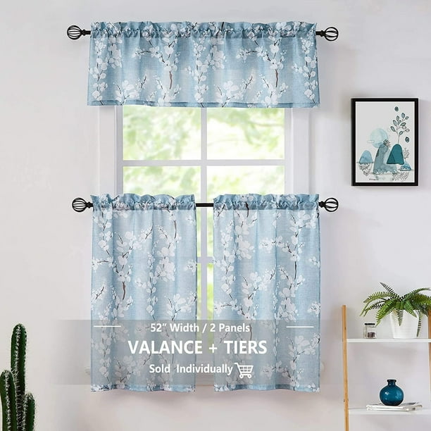 Decoultimatex Window Valance Curtains Living Room Blue-White Blossom ...