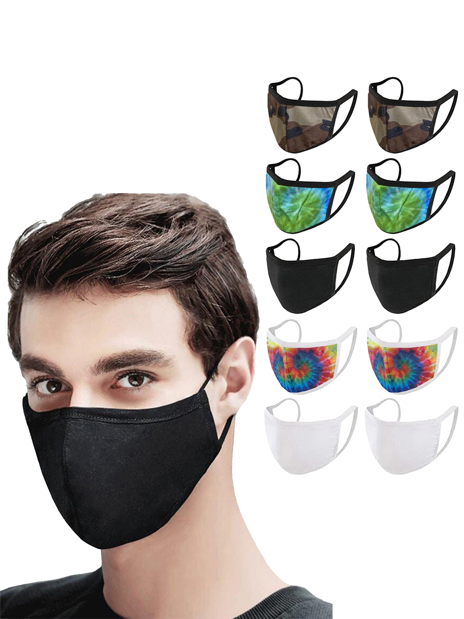 Multi-Pack Reusable Washable Earloop Cotton Fabric 2-Ply Mask - Walmart.com