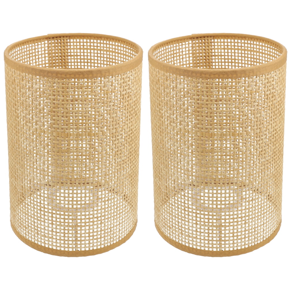 Shisuyan 2pcs Rattan Woven Lampshade Hallow Ceiling Lamp Cover Bedroom Floor Light Lampshade For Home Hotel 20.50x14.00x14.00cm