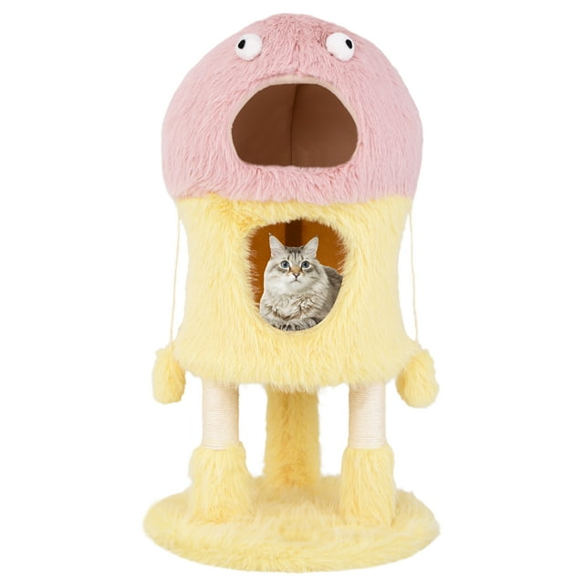 Gymax Monster-Themed Cat Tree w/ 2 Private Condos Long Plush Sisal ...