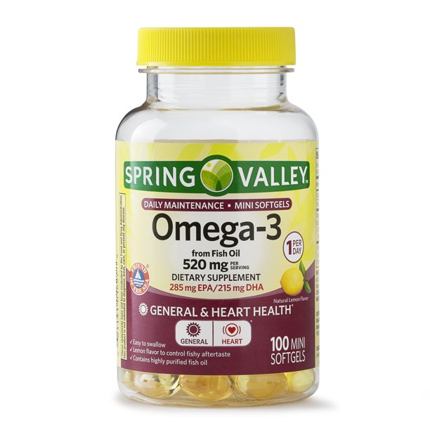 Spring Valley Omega-3 Fish Oil Mini Softgels, 520 mg, 100 Count ...