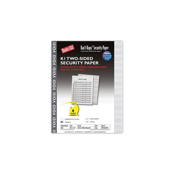 Blanks USA Kan't Kopy 8.5"" x 11"" Security Paper 60 lbs. Gray 500 ...