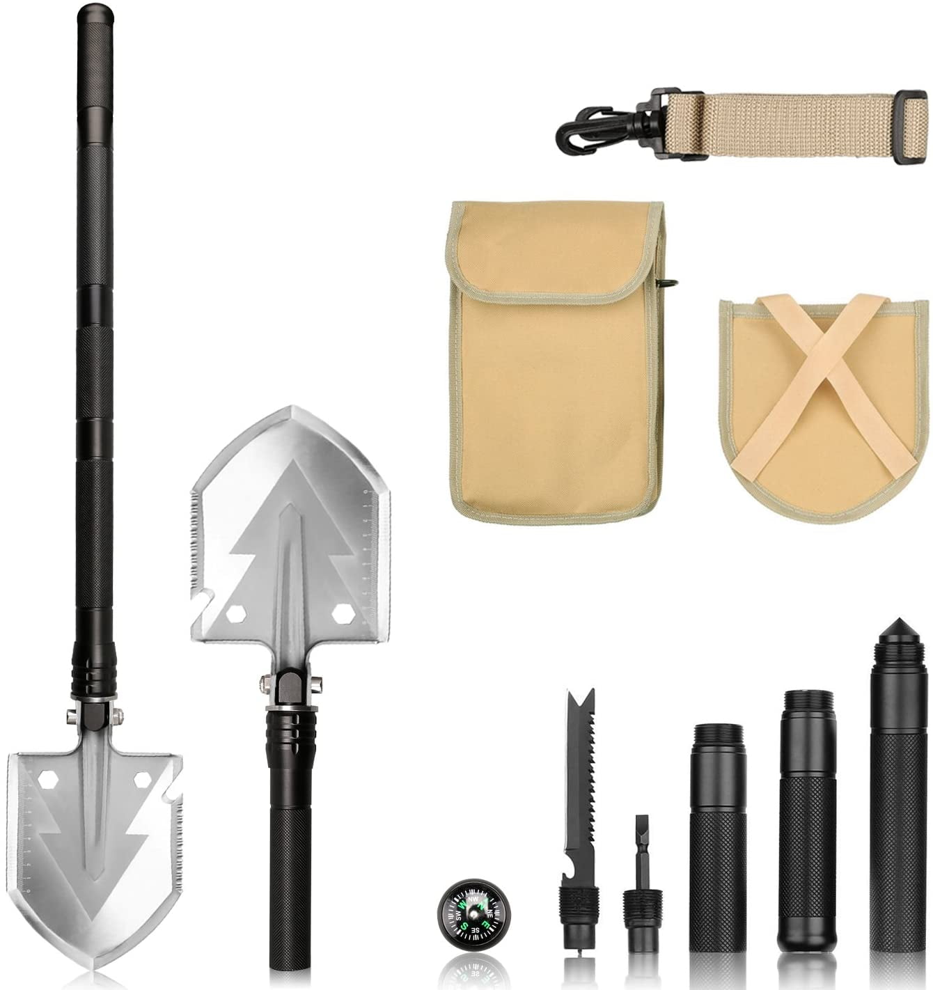 High Strength Military Folding Shovel with Carrying Pouch, Multipurpose ...