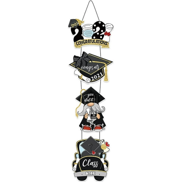 4 Pieces Graduation Door Sign 2021 Graduation Gnome Door Sign Congrats ...