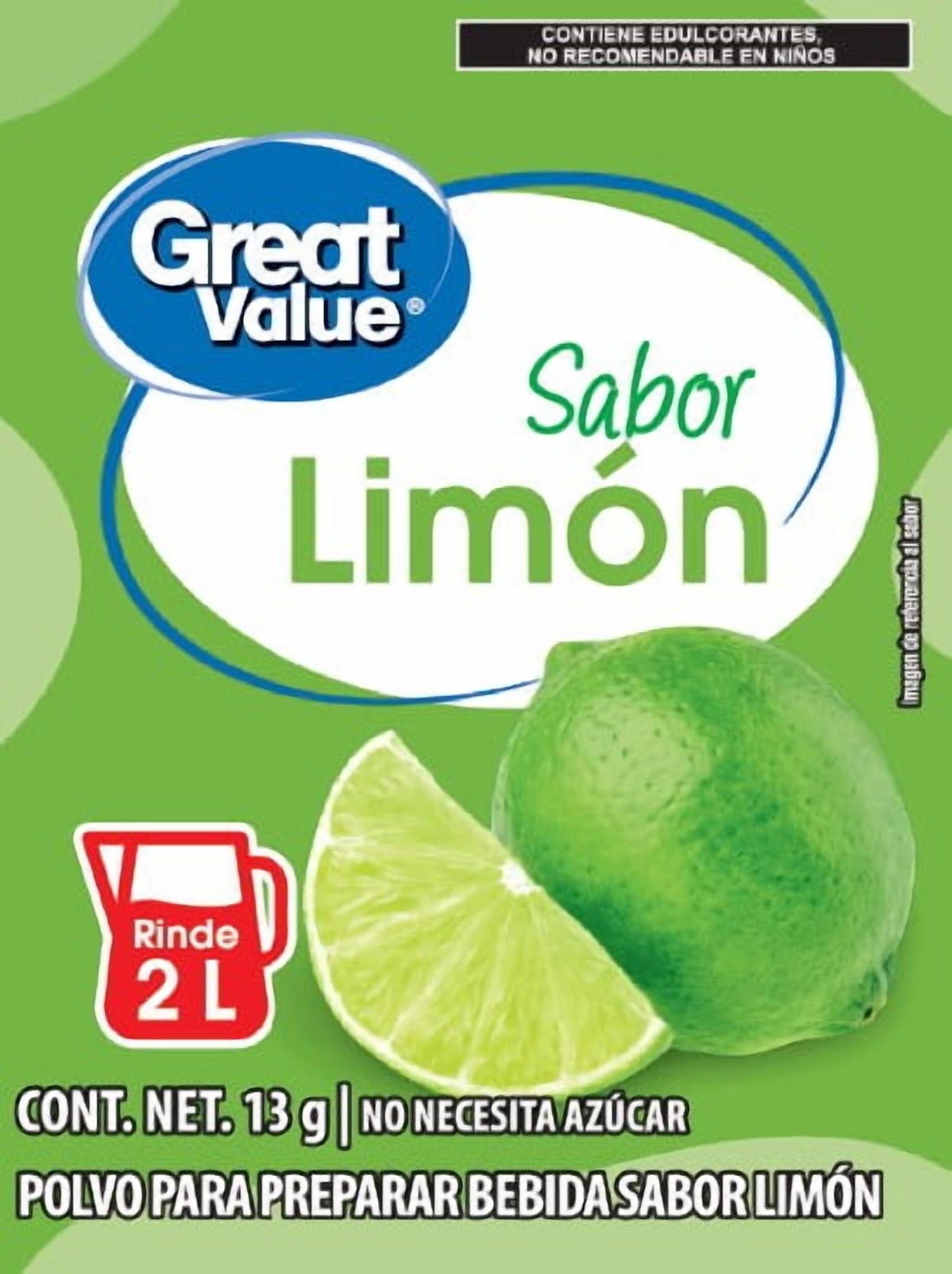 Polvo para preparar bebida Great Value sabor limón 13 g | Walmart en línea
