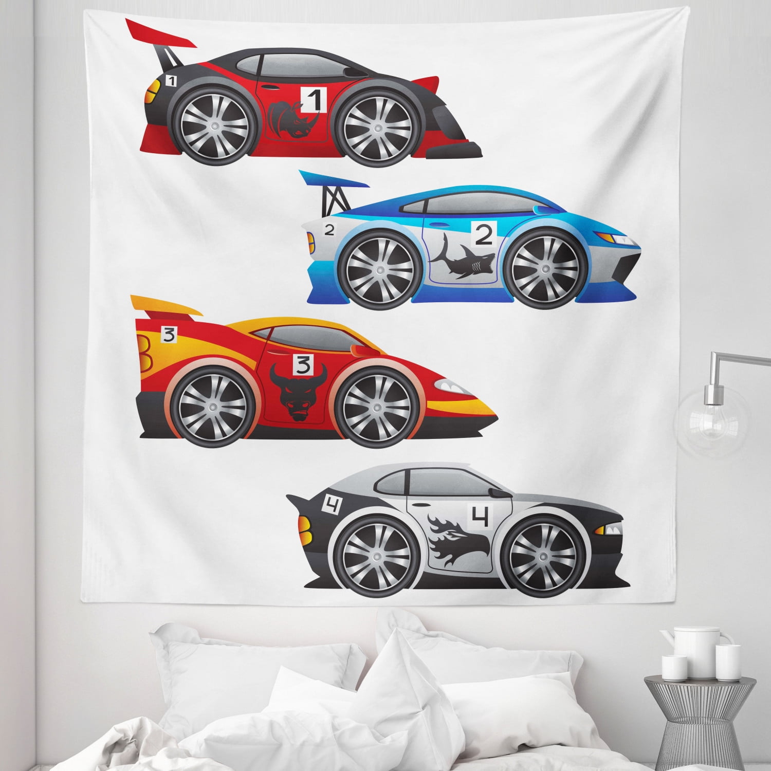 Cars Tapestry, Group of Formula Race Cars Modern Mechanical Technology ...
